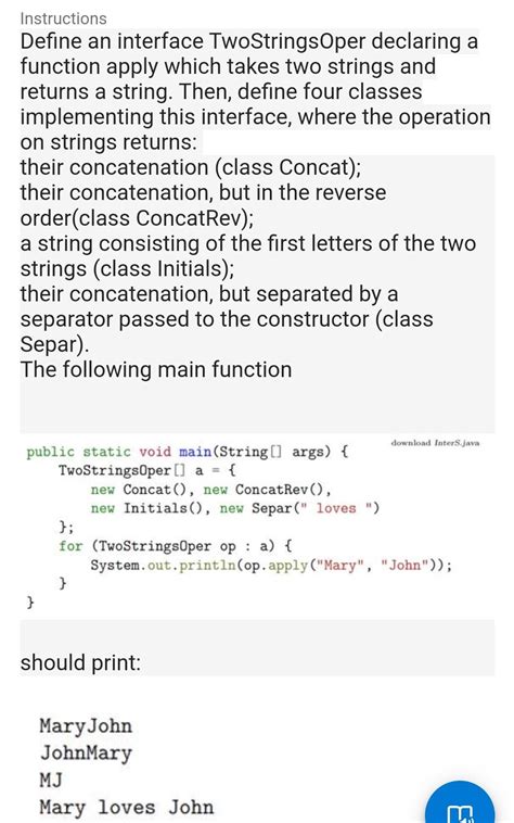 solved instructions define an interface twostringsoper