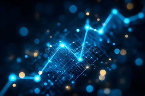Abstract Glowing Blue Graph Line Chart On Dark Background Stock