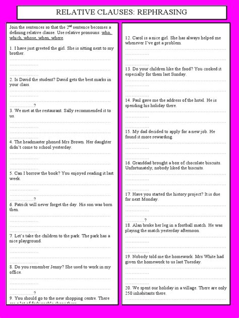 Relative Clauses Practice Pdf Syntax Linguistics