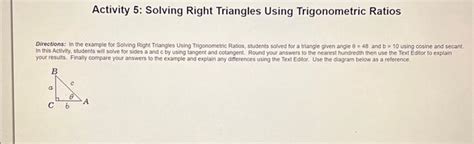 Solved Activity 5 Solving Right Triangles Using