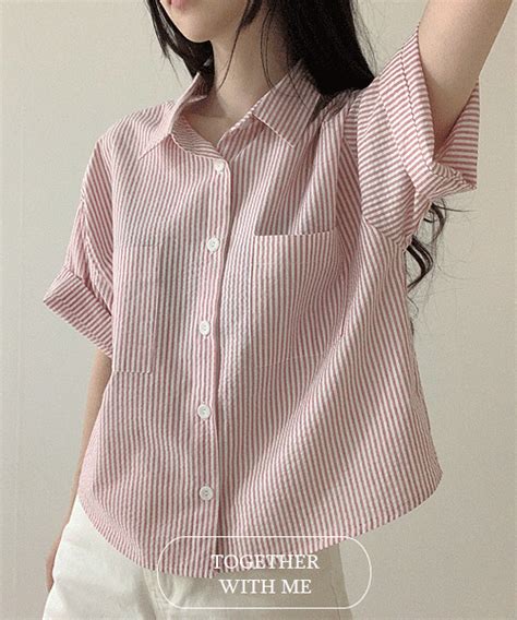 투게더위드미 구김이 덜한👍 시원한 얇은 두께감 지지미 시어서커 카라 면 오버핏 스트라이프 여름 반팔 와이셔츠 남방 핑크 소라 셔츠맛집 휴양지룩 쿠폰 클리어런스