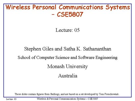 Wireless Personal Communications Systems Cse 5807 Lecture 05