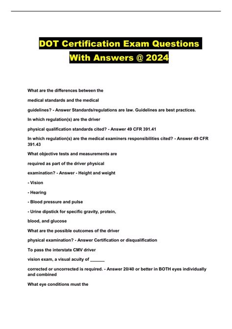Dot Certification Exam Questions With Answers 2024 Dot