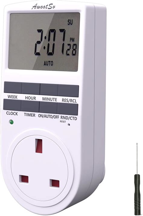 Awootsv Digital Timer Socket With Countdown Function LCD 18 Programs Display 24 Hours Weekly