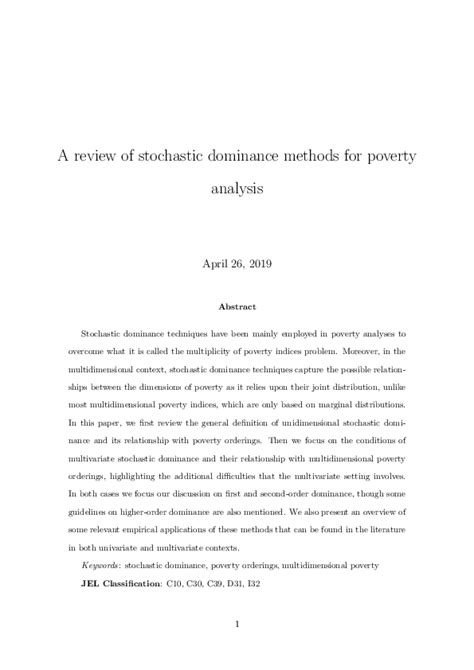 Pdf A Review Of Stochastic Dominance Methods For Poverty Analysis