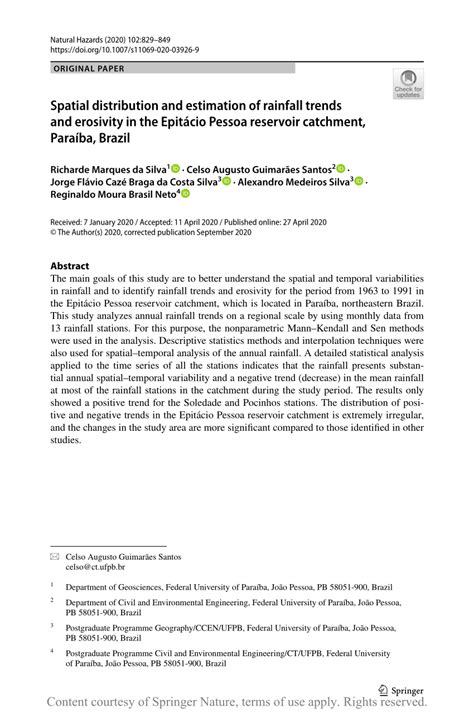 Pdf Spatial Distribution And Estimation Of Rainfall Trends And Erosivity In The Epitácio