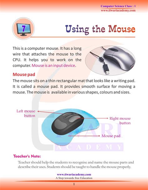 Class 1 Computer Chapter 7 Using The Mouse