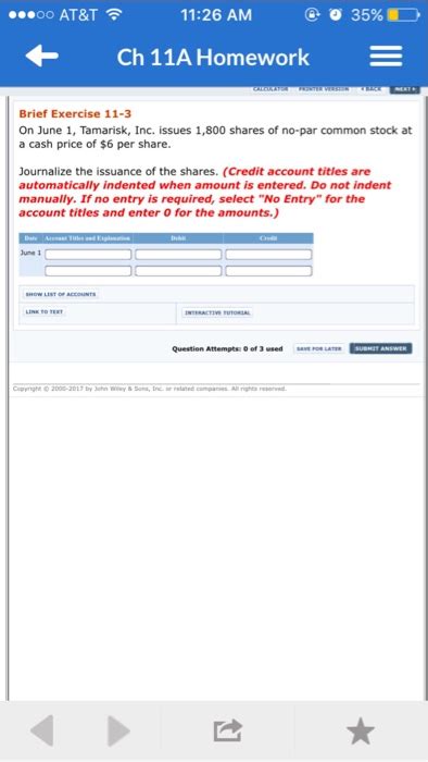 Solved 35 Oo Atandt 11 26 Am Ch 11a Homework E Brief Exercise
