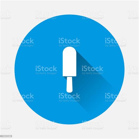 파란색 배경의 스틱 아이콘에 있는 아이스캔디의 벡터 이미지입니다 긴 그림자가 있는 플랫 이미지 가지 식물 부위에 대한 스톡 벡터 아트 및 기타 이미지 Istock