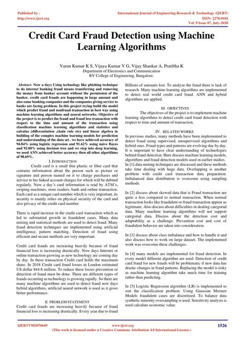 pdf credit card fraud detection using machine learning algorithms