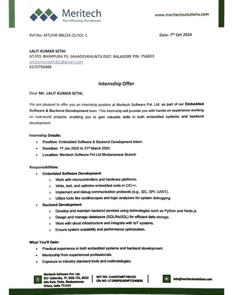 Lalit Kumar Sethi On Linkedin Internshipopportunity Meritechsoftware Embeddedsystems