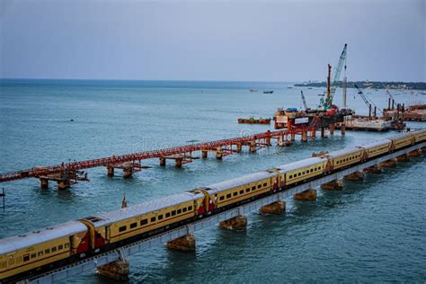Pamban Bridge Is A Railway Bridge Mainland India With Pamban Island And Rameswaram Tamil Nadu