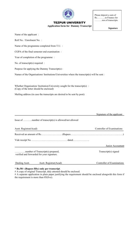 Application Form For Dummy Transcript