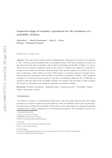 Pdf Sequential Design Of Computer Experiments For The Estimation Of A