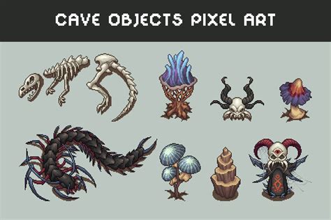 Free Top Down Pixel Art Cave Objects