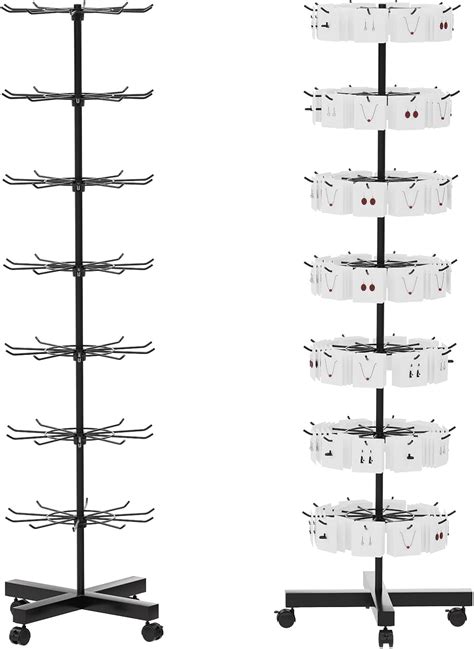 OCKYOOZ Rotating Display Stand 7 Tier Rotating Rack With Hooks For Vendors Earring Display