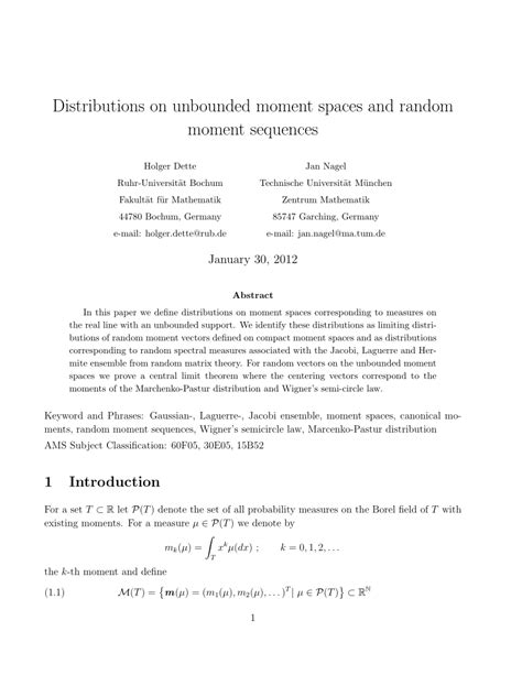 Pdf Distributions On Unbounded Moment Spaces And Random Moment Sequences