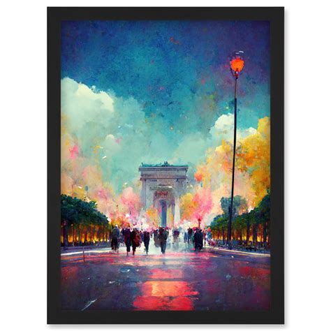 Colourful Champs Elysees And Arc De Triomphe Modern Artwork Framed Wall