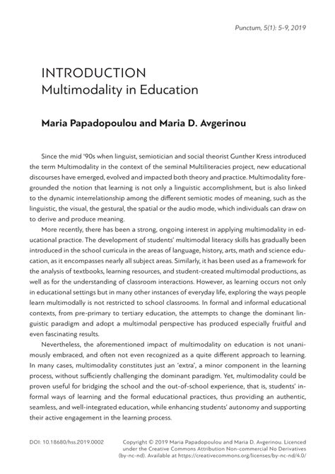 Pdf Introduction Multimodality In Education