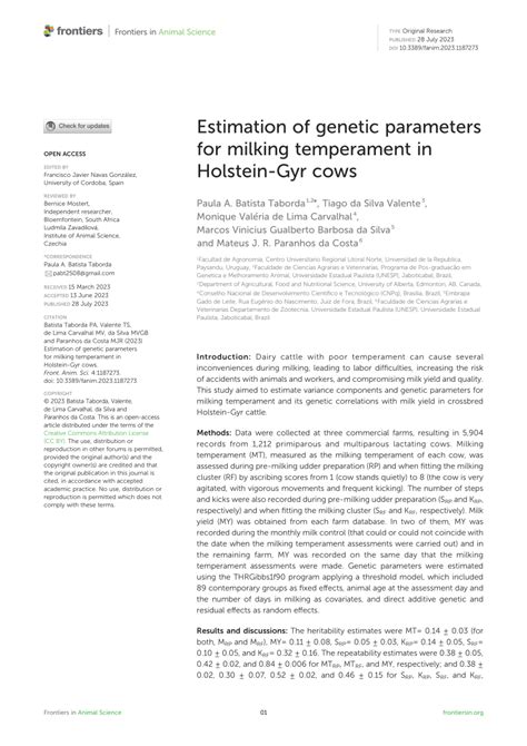 Pdf Estimation Of Genetic Parameters For Milking Temperament In Holstein Gyr Cows