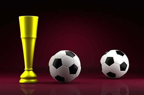 짙은 빨간색 배경에 황금 컵과 축구 공 축구 선수권 대회 참가자 컵 우승자 개념 텍스트3d 이미지를위한 장소 0명에 대한 스톡 사진 및 기타 이미지 Istock