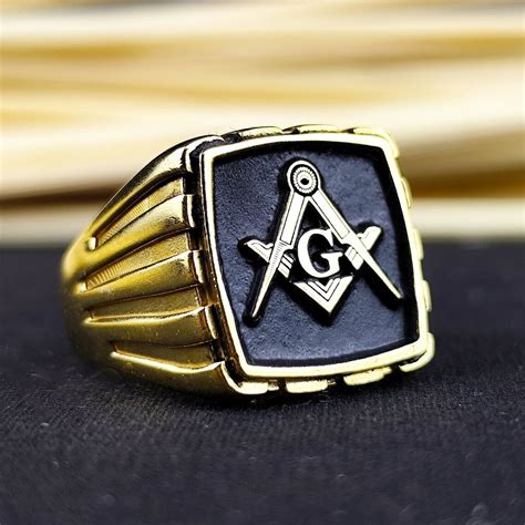 Freemason Signet Ring Custom Square And Compass Gold Or Silver Etsy