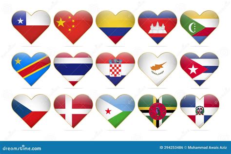 Heart National Flags Of The World Design Template Realistic Stock
