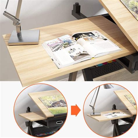 OUNUO Adjustable Drawing Table With Tiltable Tabletop Drafting Table Artist Desk Work Station
