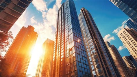 Premium Ai Image A Building With A Blue Glass Facade And The Sun