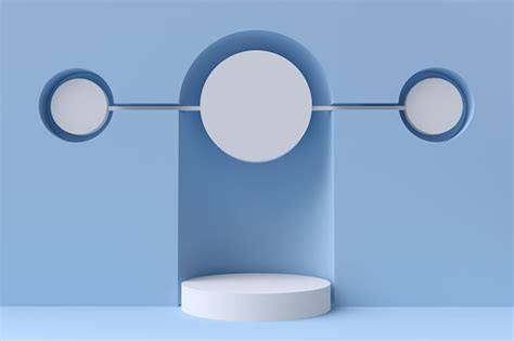 둥근 흰색 받침대 또는 연단 다채로운 미니멀 전시회 프리젠 테이션 제품에 대한 추상적 인 현대 미술 일러스트레이션 3d 렌더 디스플레이 쇼케이스 건축 개념 디자인 배경 0