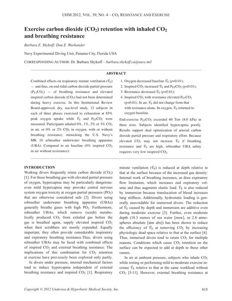 Pdf Exercise Carbon Dioxide Co2 Retention With Inhaled Co2 And Breathing Resistance
