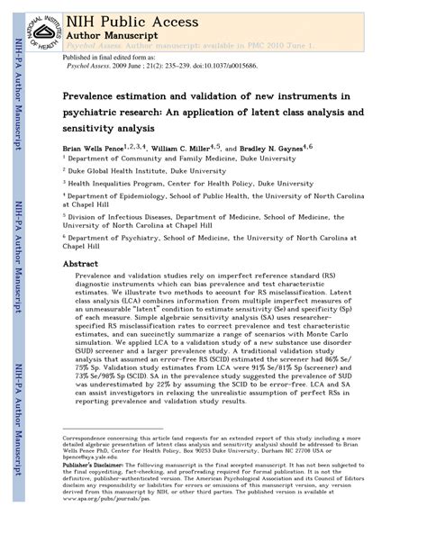 Pdf Prevalence Estimation And Validation Of New Instruments In