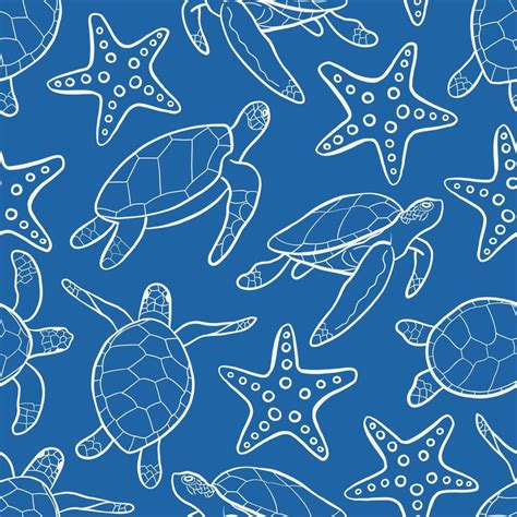 Sea Turtle Seamless Pattern On Blue Background 65604983 Vector Art At