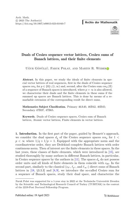 PDF Duals of Cesàro sequence vector lattices Cesàro sums of Banach lattices and their finite