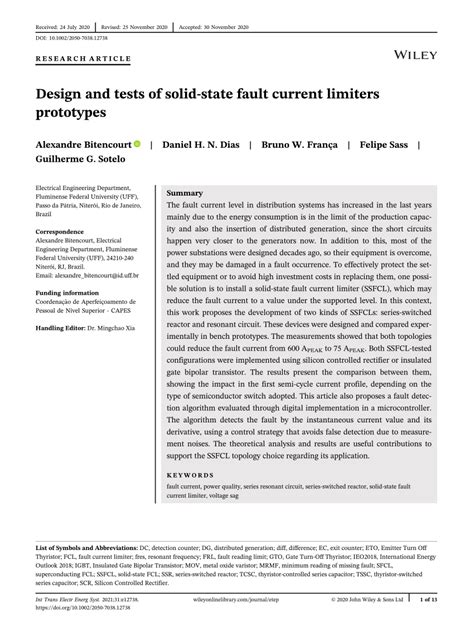 Design And Tests Of Solid State Fault Current Limiters Prototypes Request Pdf