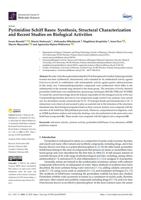 Pdf Pyrimidine Schiff Bases Synthesis Structural Characterization