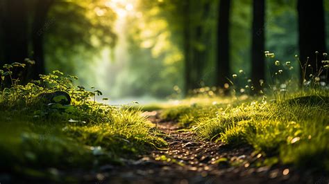Alam Yang Indah Di Pagi Hari Di Hutan Musim Semi Berkabut Dengan Sinar