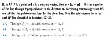 Linear Algebra Find The Point Normal Form For This Line Passing Through Point P Mathematics