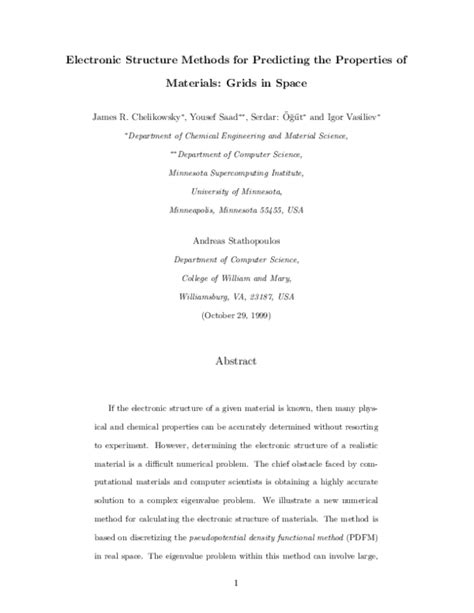Pdf Electronic Structure Methods For Predicting The Properties Of