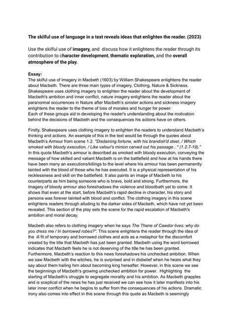 Macbeth Essay English Level 3 Ncea Thinkswap