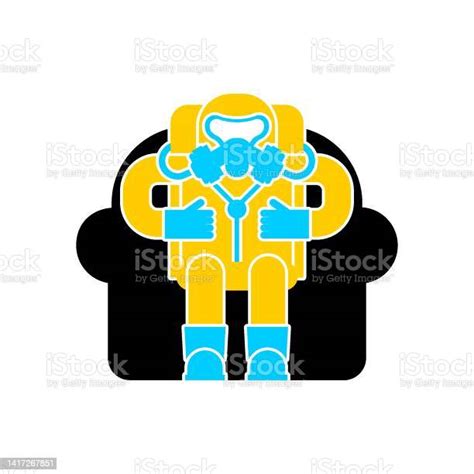 방사선 보호 복을 입은 남자가 의자에 앉습니다 핵전쟁 이후의 개념 개념에 대한 스톡 벡터 아트 및 기타 이미지 개념 과학자