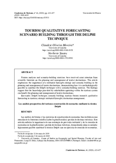 Pdf Tourism Qualitative Forecasting Scenario Building Through The