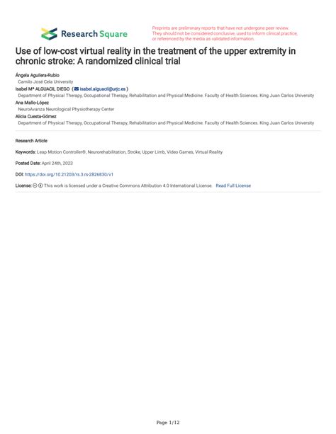 Pdf Use Of Low Cost Virtual Reality In The Treatment Of The Upper Extremity In Chronic Stroke