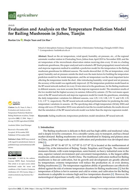 Pdf Evaluation And Analysis On The Temperature Prediction Model For Bailing Mushroom In Jizhou
