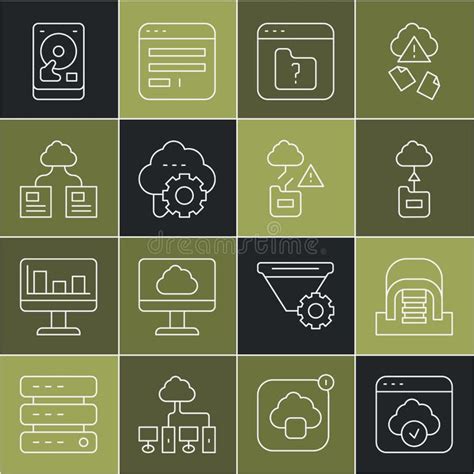 Set Line Cloud Technology Data Transfer Hangar With Servers File