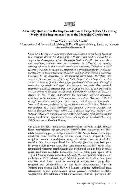 pdf adversity quotient in the implementation of project based learning