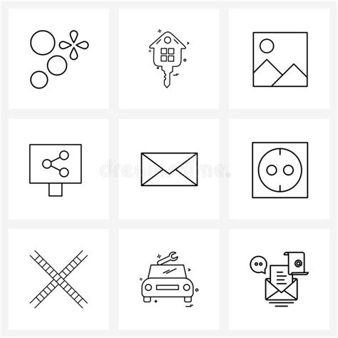 Set Of 9 Simple Line Icons For Web And Print Such As Office New Gallery Mail Share Stock