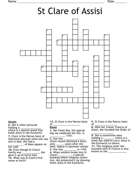 St Clare Of Assisi Crossword Wordmint