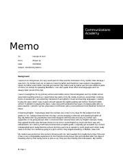 Introductory Memo Example Communications Academy Memo To From Date Subject BusComm