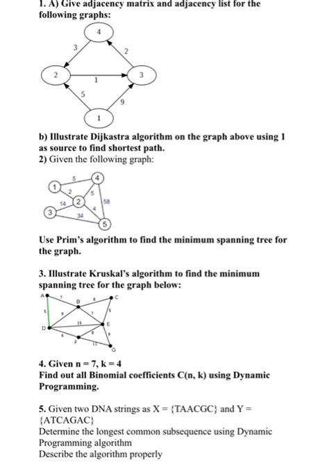 Solved 1 A Give Adjacency Matrix And Adjacency List For